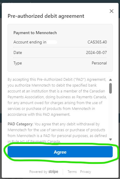 Setting up Canadian PAD debits through Stripe using Institution, Branch ...